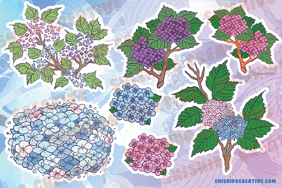 Hydrangea / Ajisai Floral • 4x6" Vinyl Sticker Sheet – Shishido Creative