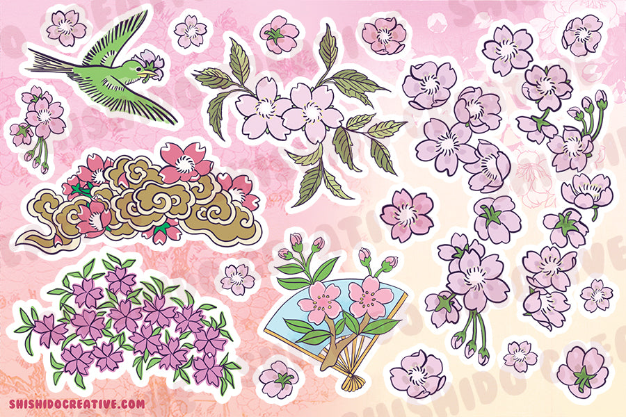 Sakura / Cherry Blossom Florals • 4x6" Vinyl Sticker Sheet – Shishido ...